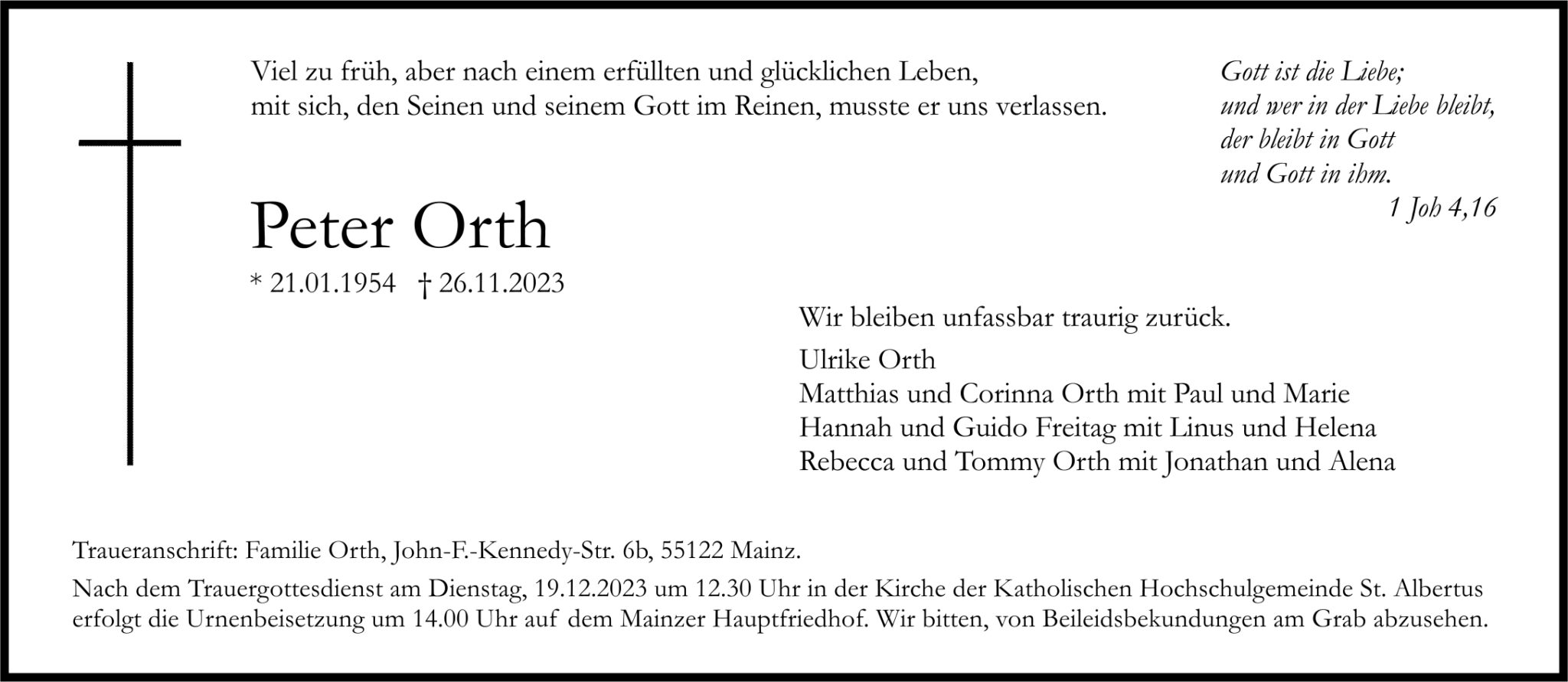 Peter Orth † 26.11.2023 - Grünewald*Baum